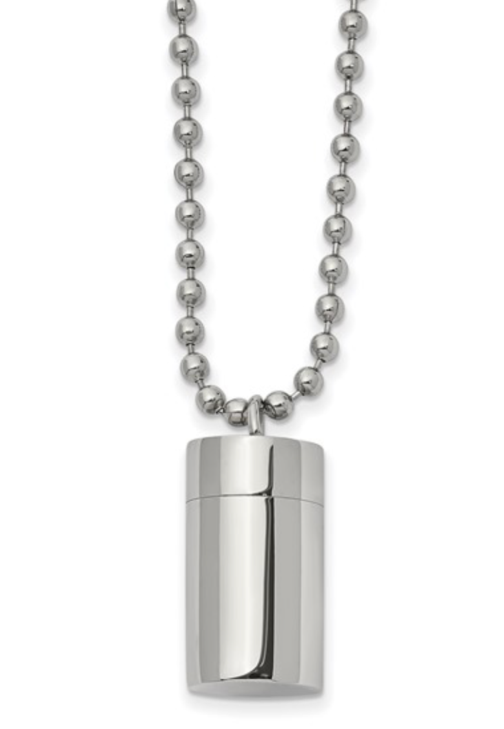Chisel Stainless Steel Polished Capsule that Opens on a Ball Chain Nec ...